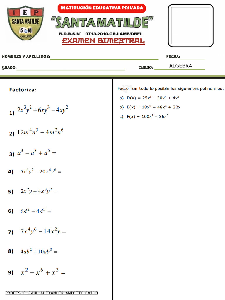 Algebra (Primaria) | PDF