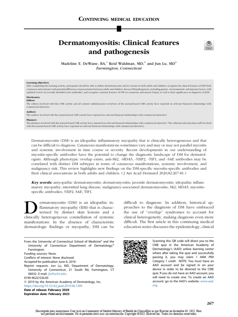 Dermatomyositis - Clinical Features and Pathogenesis2020 | PDF ...