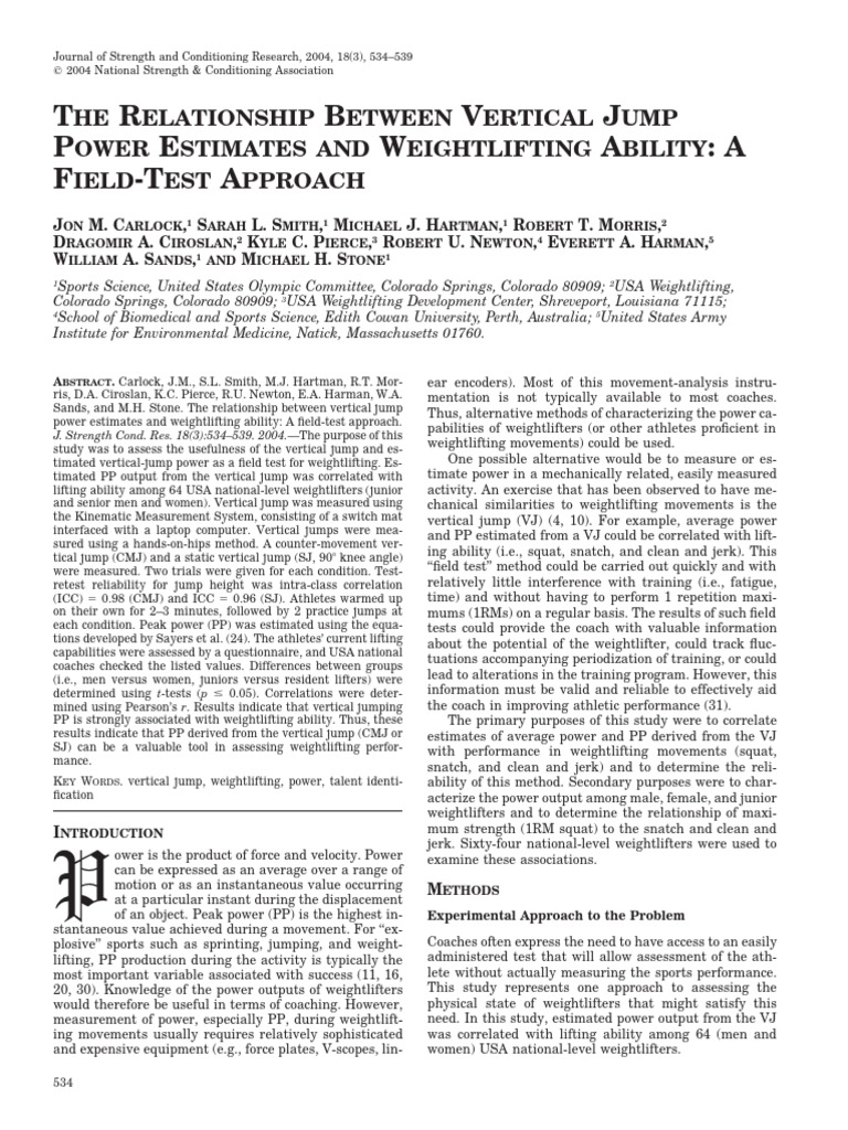 Carlock CMJ y Weightlifting | PDF | Weight Training
