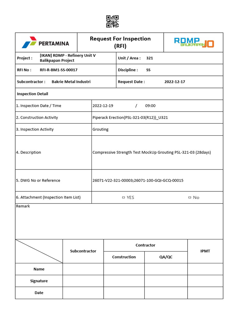 RFI-R-BM1-SS-00017 (Mock Up Grouting) | PDF | Industrial Processes ...