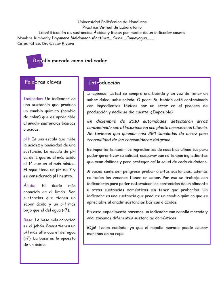 Laboratorio Virtual Acido Base III Parcial quimica[1] KIMBERLY | PDF | Gusto | Color