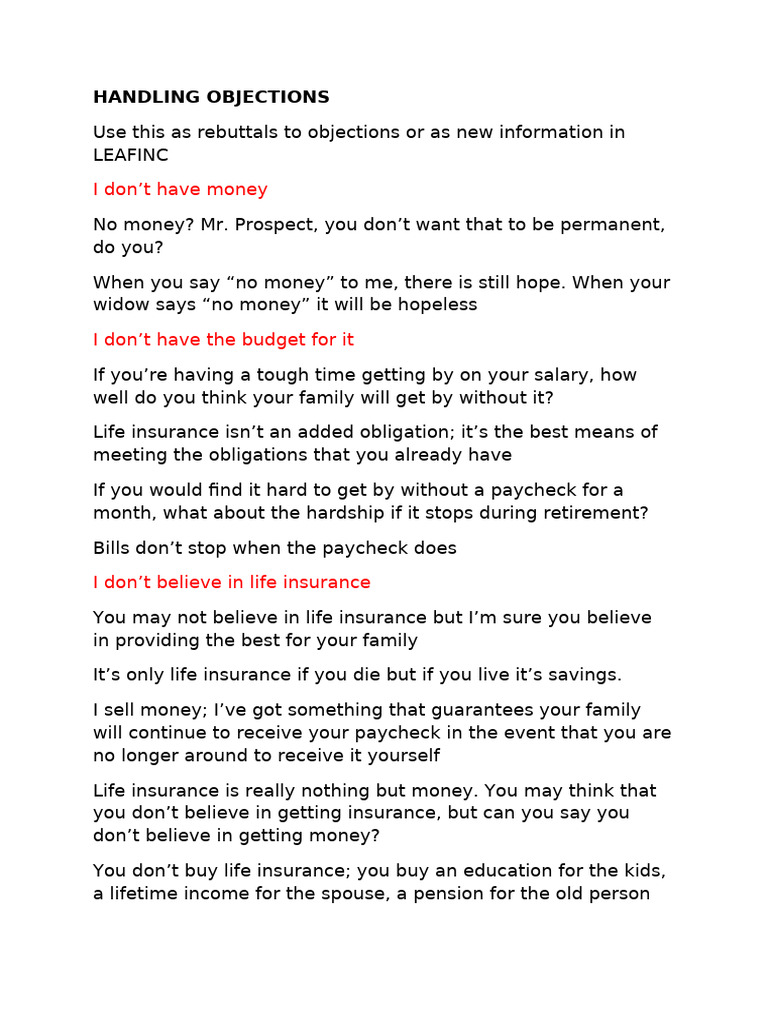 50 Ways To Handle Objections | PDF | Life Insurance | Retirement