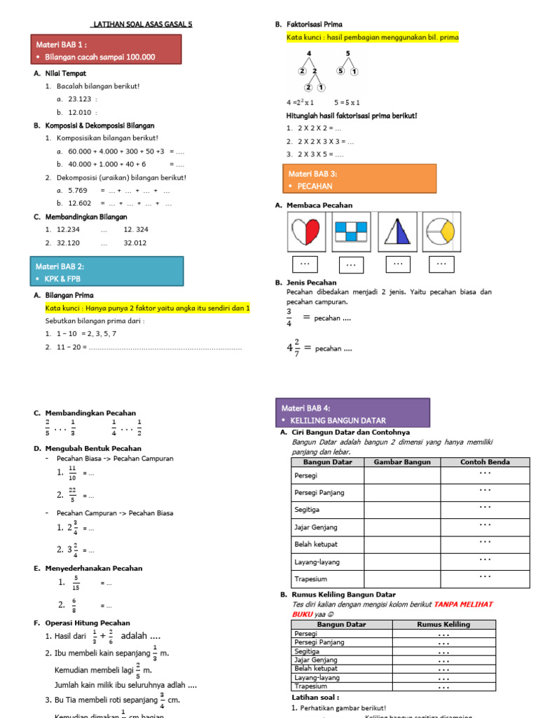 LATIHAN SOAL ASAS GASAL MATEMATIKA 5 | PDF