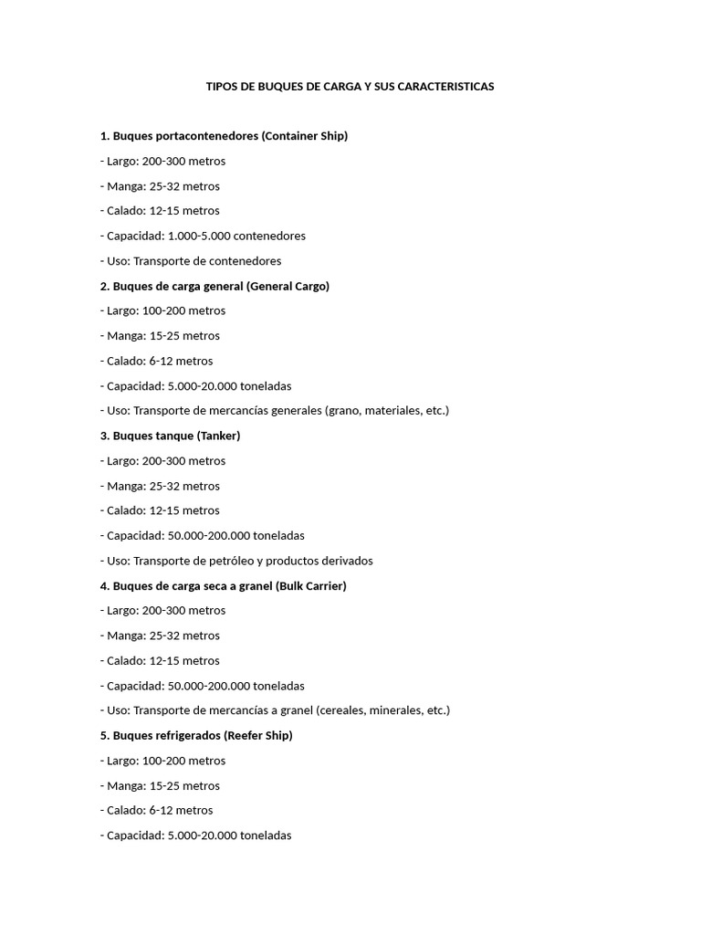 Tipos de Buques de Carga y Sus Caracteristicas | PDF
