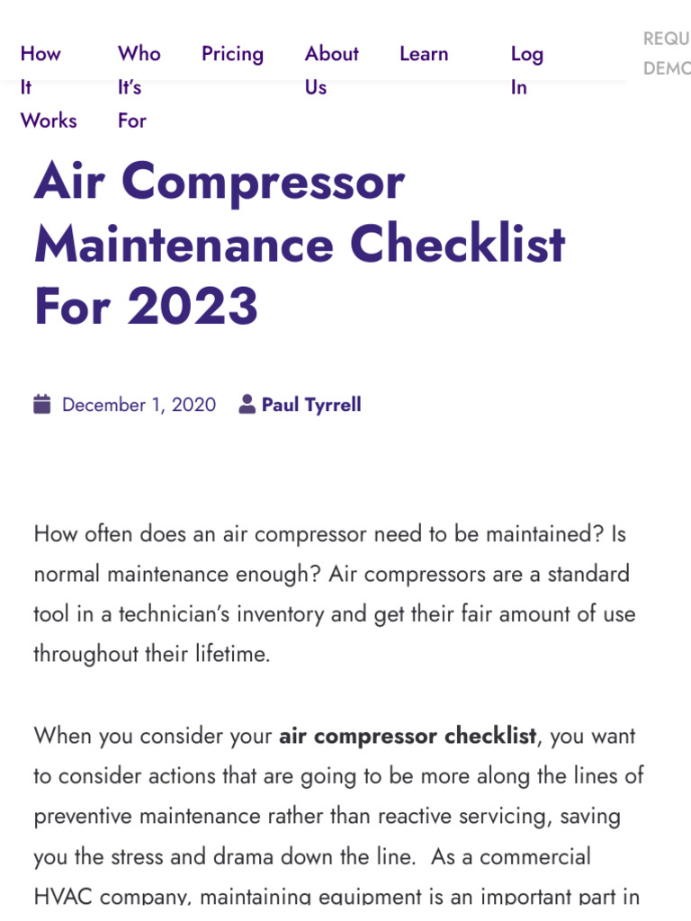 Air Compressor Maintenance Checklist For 2023 - FieldInsight | PDF ...