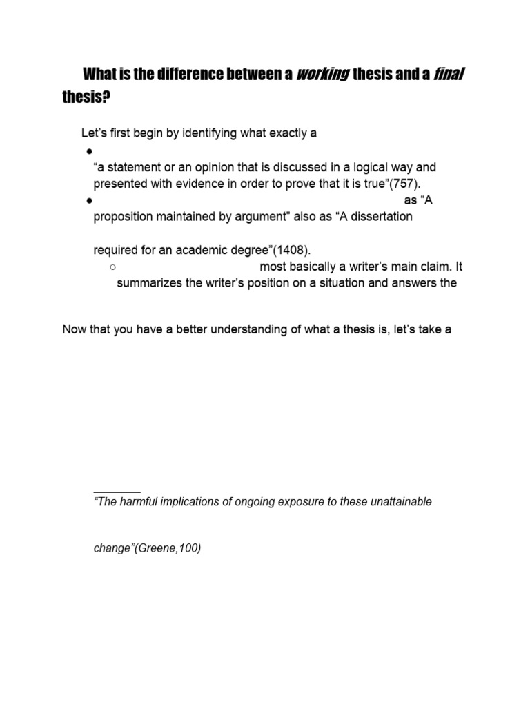 Working vs Final Thesis Explained | PDF | Thesis | Argument