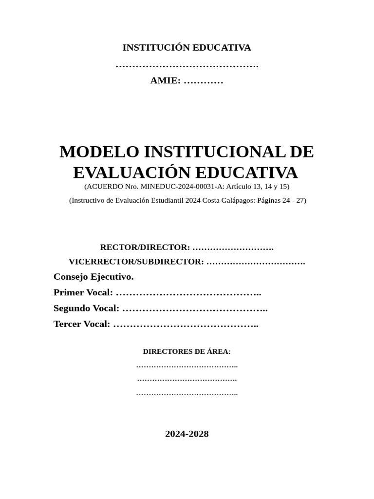Ejemplo Del Modelo Institucional de Evaluación Educativa Dmcha | PDF ...