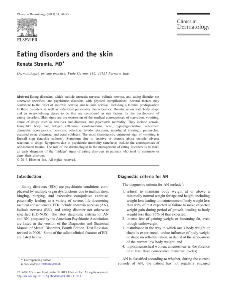 06 - Eating Disorders and The Skin - Clin Dermatol 2013 | PDF | Eating ...