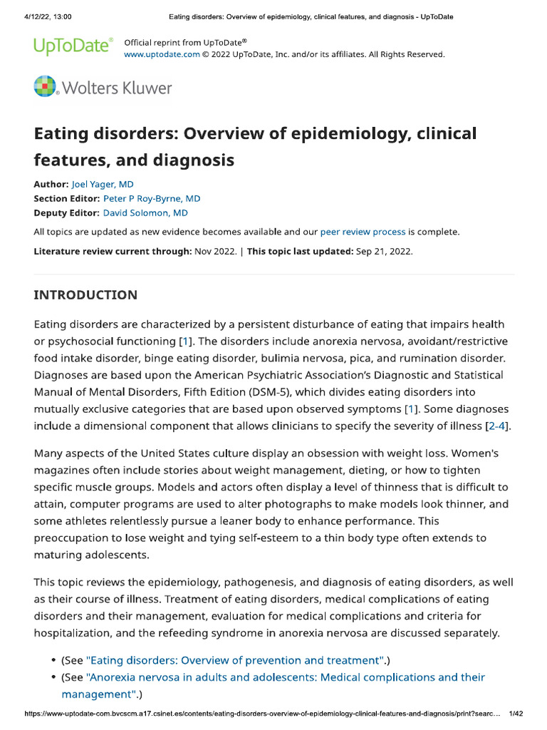 03 - TAC - Eating Disorders - Uptodate 2022 - Epidemiology and Clinical ...