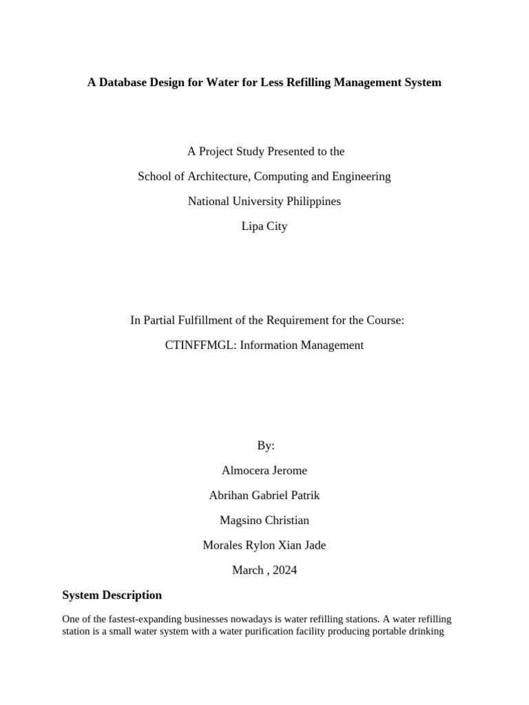 Water Refilling Management System Design | PDF | Makati | Databases