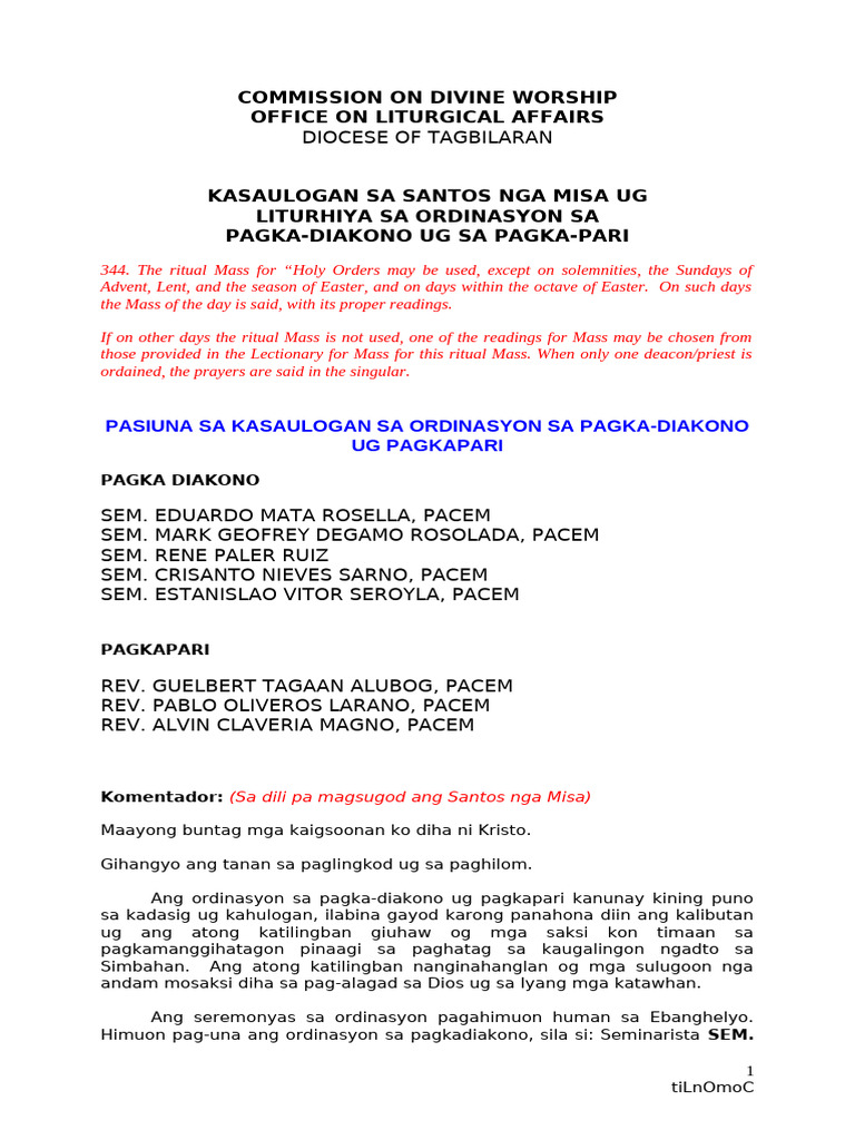 RITE OF ORDINATION BOTH DEACON AND PRIESTHOOD Edited | PDF