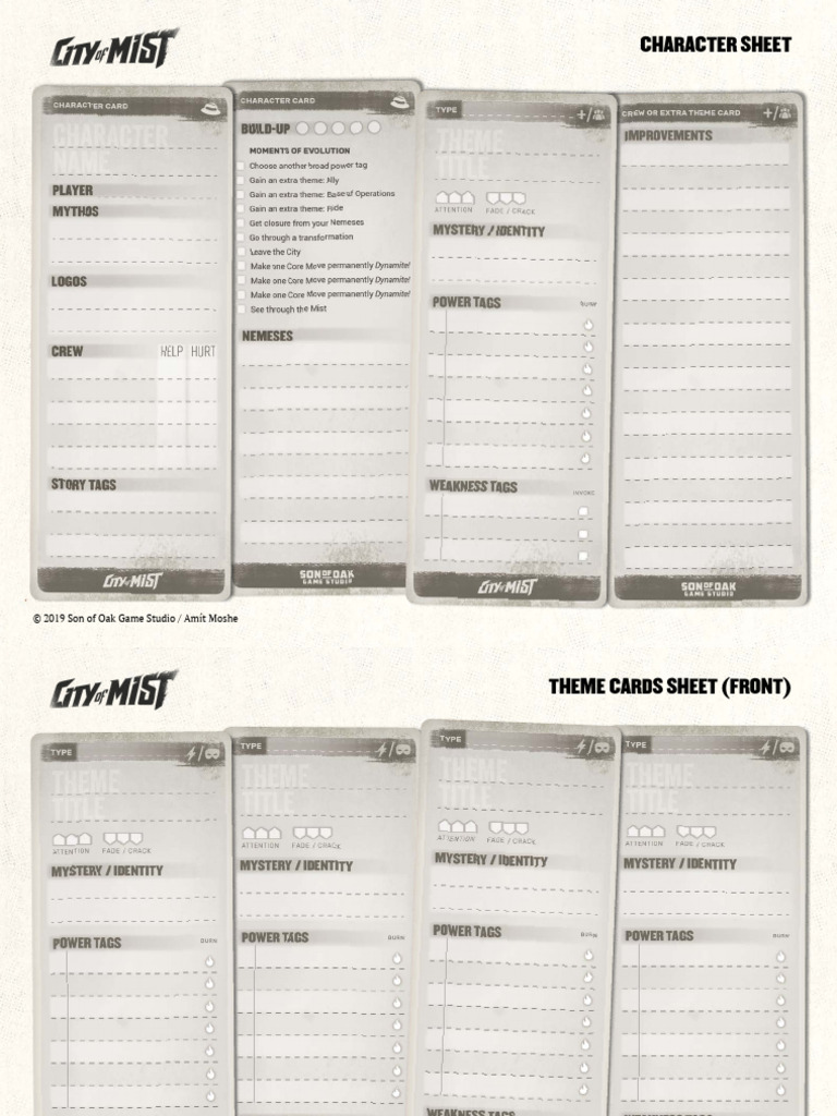 City of Mist RPG - Character Sheets | PDF
