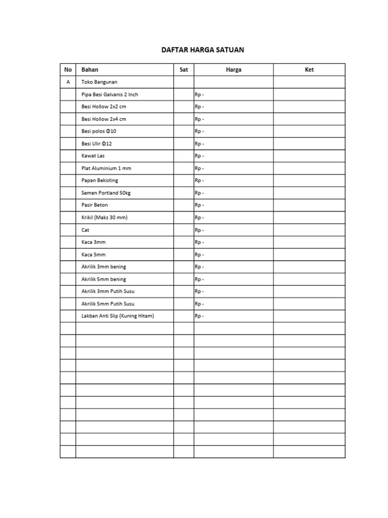 Tabel Daftar Harga | PDF