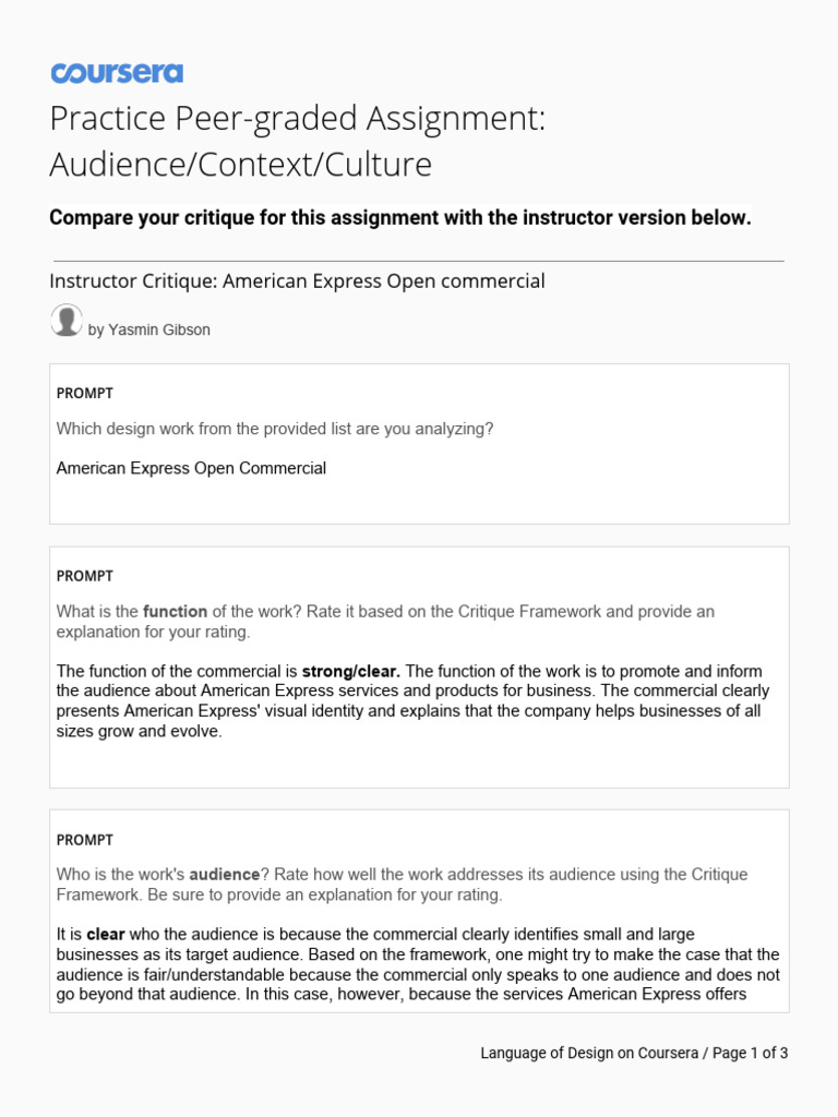 Week 1 Peer Review Instructor Critique - American Express | PDF ...