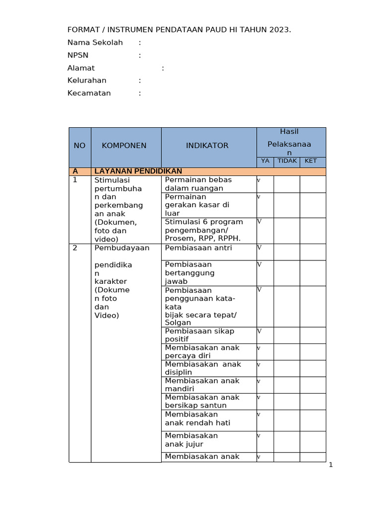INSTRUMEN Paud HI | PDF