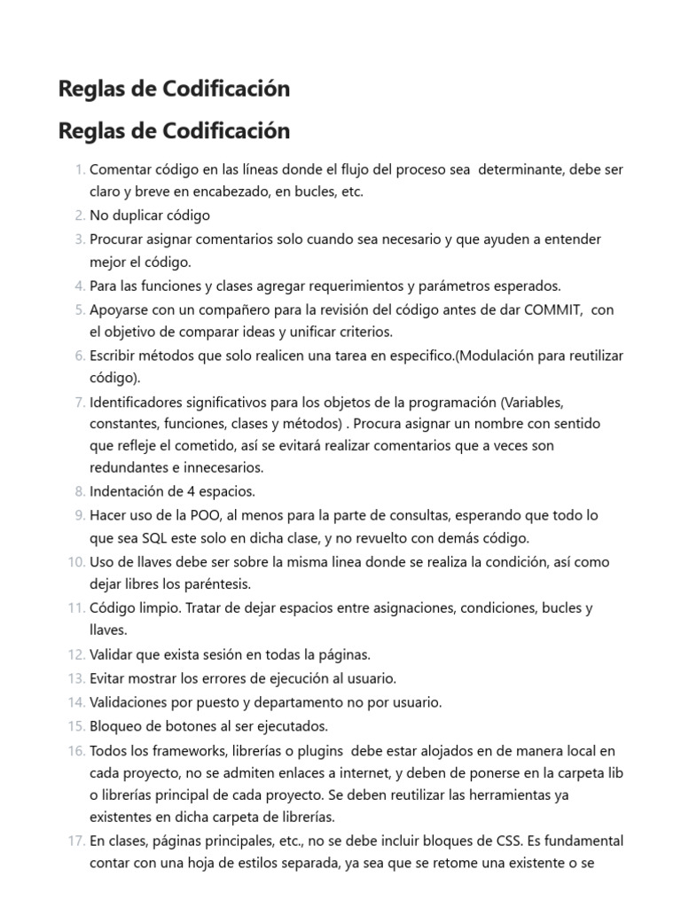 Reglas de Codificación | PDF | Informática | Programación de computadoras