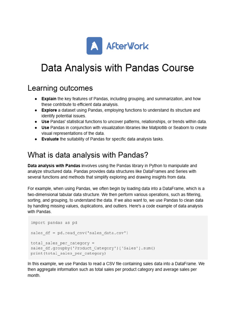 (Reading) AfterWork - Data Analysis With Pandas Course | PDF | Data Analysis | Data