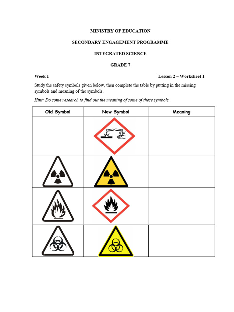 LABORATORY SYMBOLS WORKSHEET Week 1 Lesson 2 Worksheets 1 and ...
