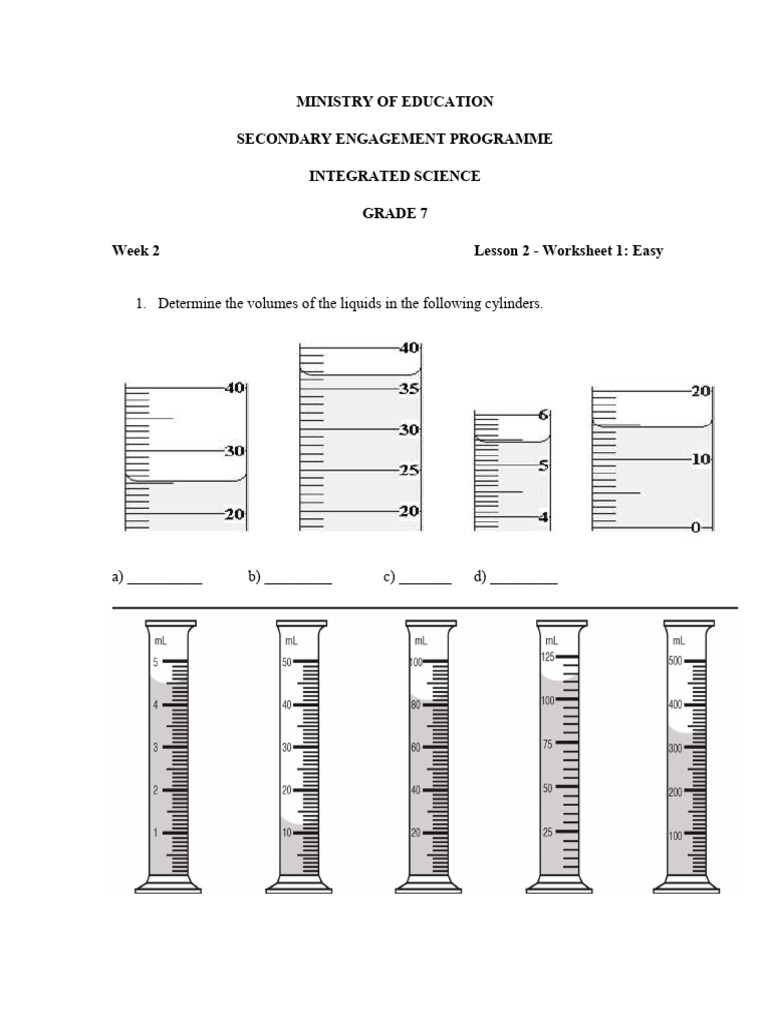VOLUMES OF LIQUIDS WORKSHEET Week 2 Lesson 2 Worksheets 1 and 2 and ...