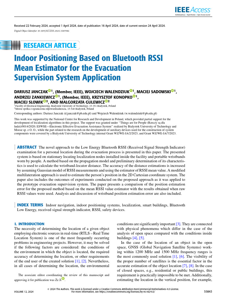 Indoor Positioning Based on Bluetooth RSSI Mean Estimator for the Evacuation Supervision System ...