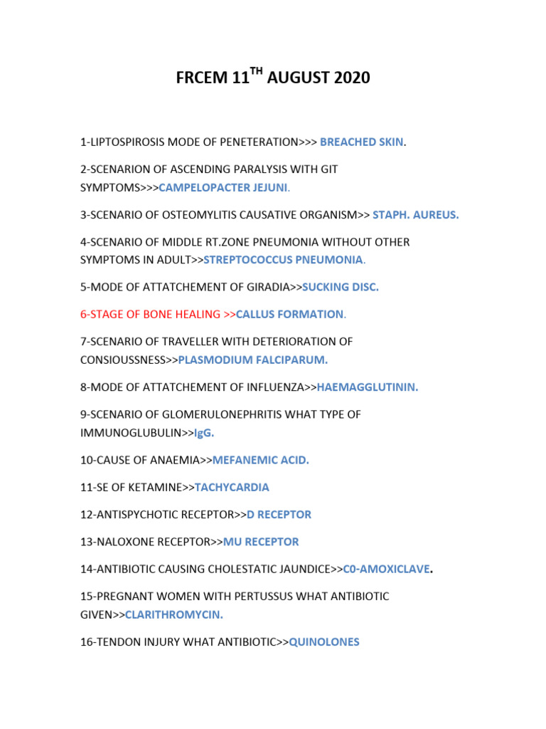 6-Frcem Primary Recalls 11th August 2020 | PDF | Pneumonia | Heart
