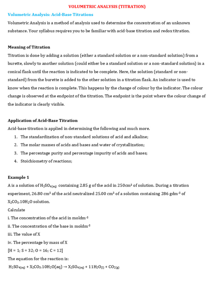 Acid-Base Titration Techniques and Calculations | PDF | Titration ...