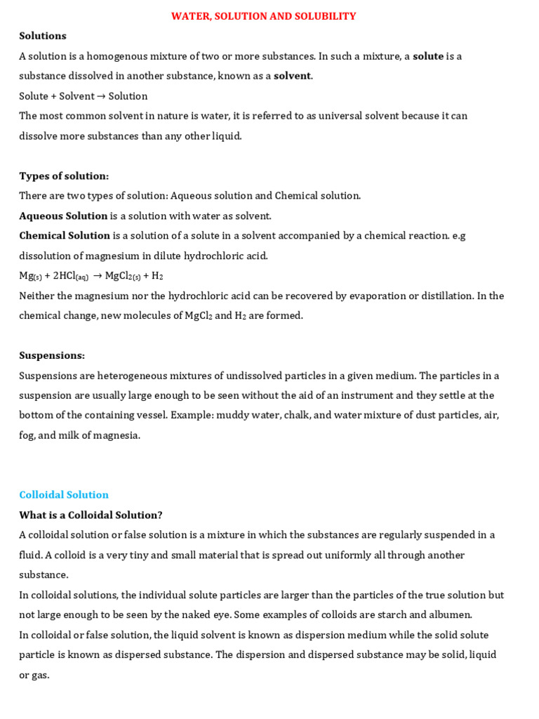 Understanding Solutions and Solubility | PDF | Solubility | Colloid