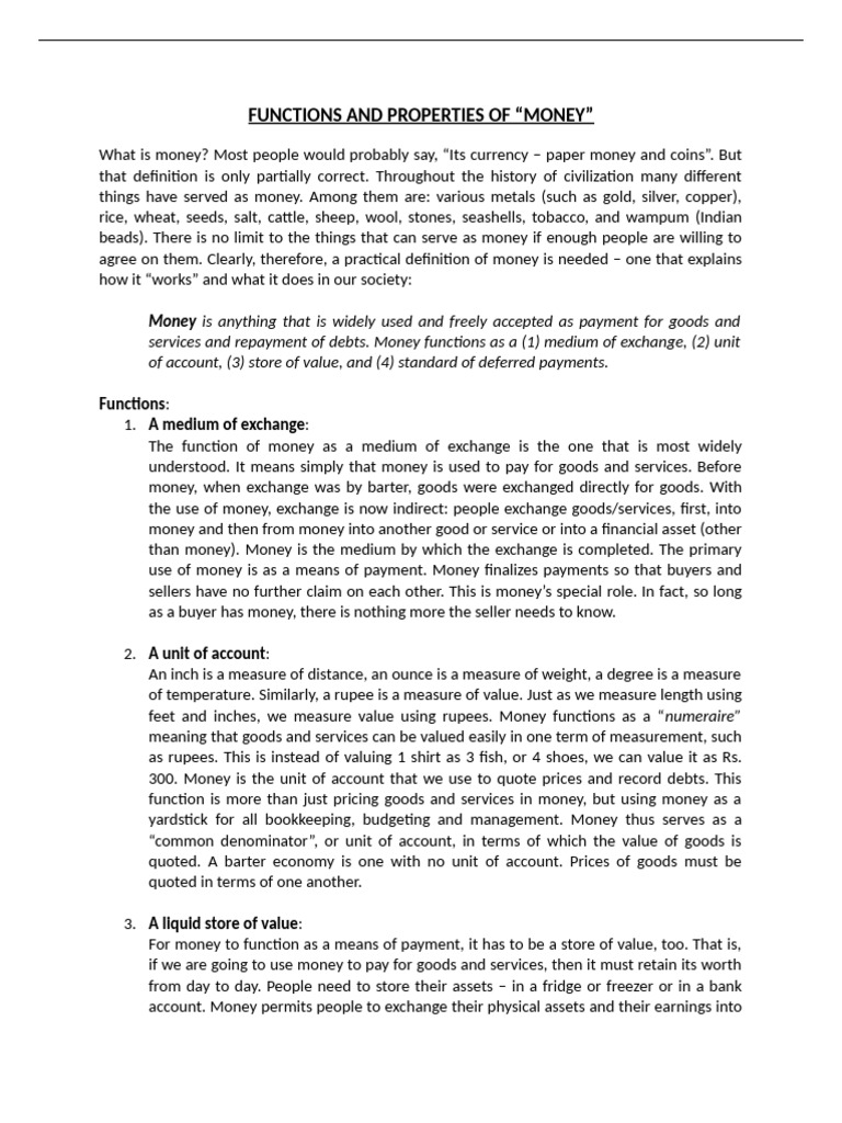 Functions and Characteristics of Money 3 | PDF | Money | Medium Of Exchange