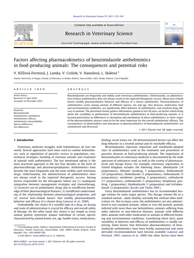 Factors Affecting Pharmacokinetics of Benzimidazole Anthelmintics | PDF | Pharmacokinetics ...