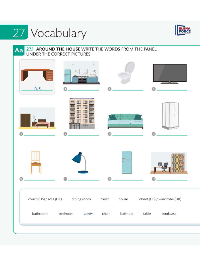 28) A. Level 1 Beginner - Vocabulary - Around The House | PDF