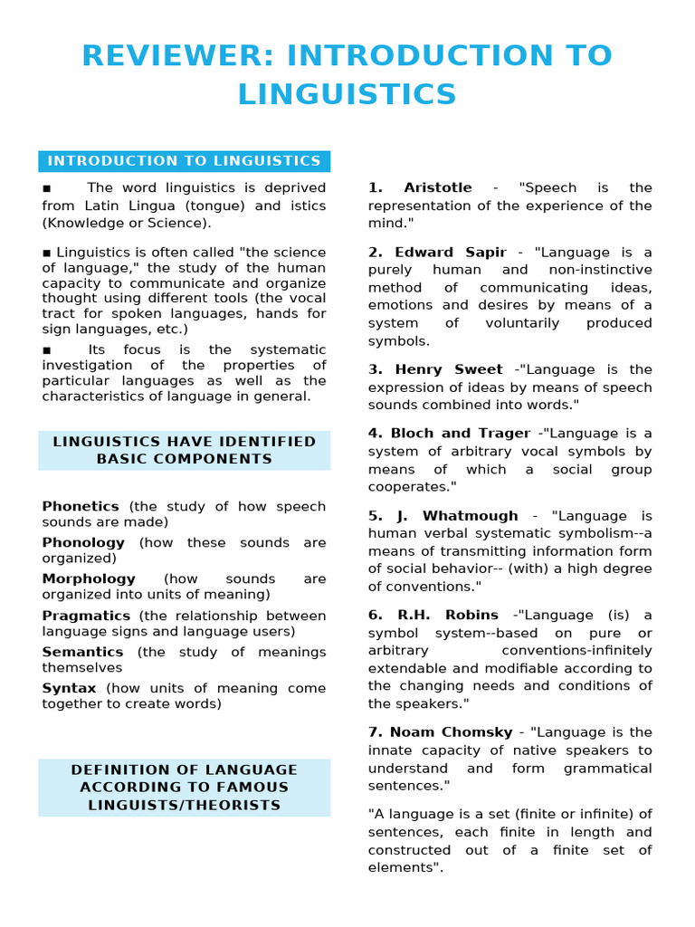 REVIEWER (Introduction to Linguistics) | PDF | Syllable | Stress (Linguistics)