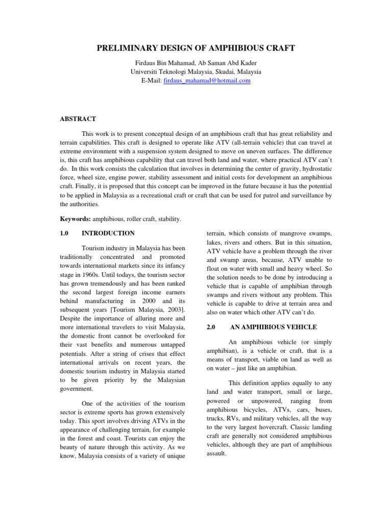 Preliminary Design of Amphibious Craft | PDF | Vehicles | Mechanical ...