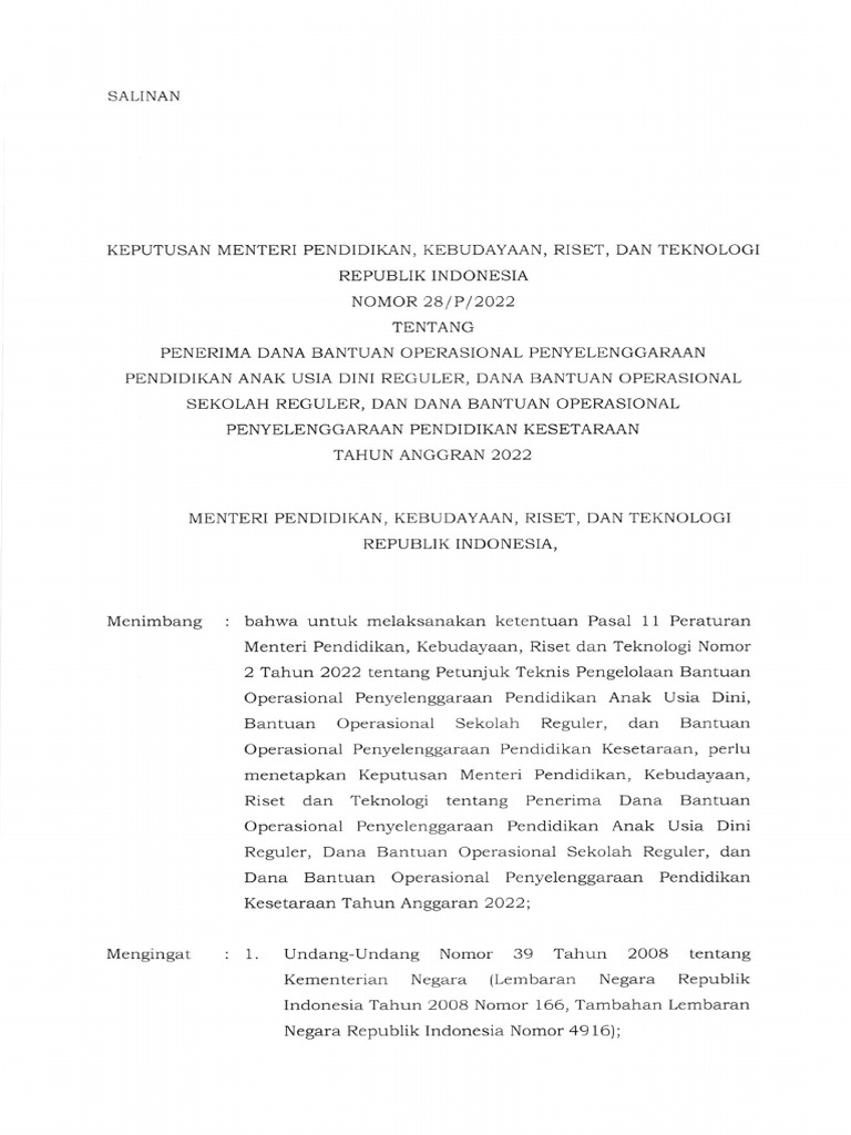 SK BOP 2022 Kemdikbud | PDF