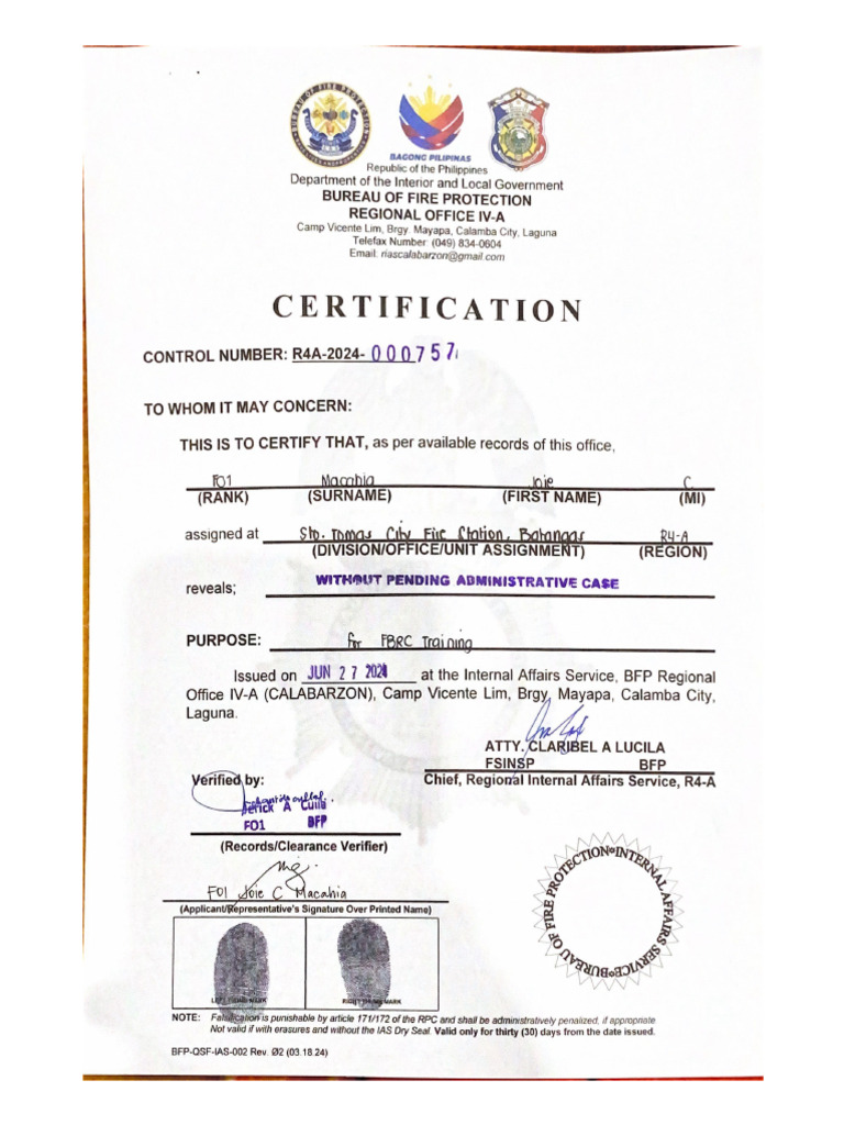 FO1 Macahia - IAS Clearance | PDF