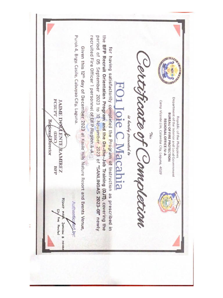 FO1 Macahia - Certificate of Orientation | PDF