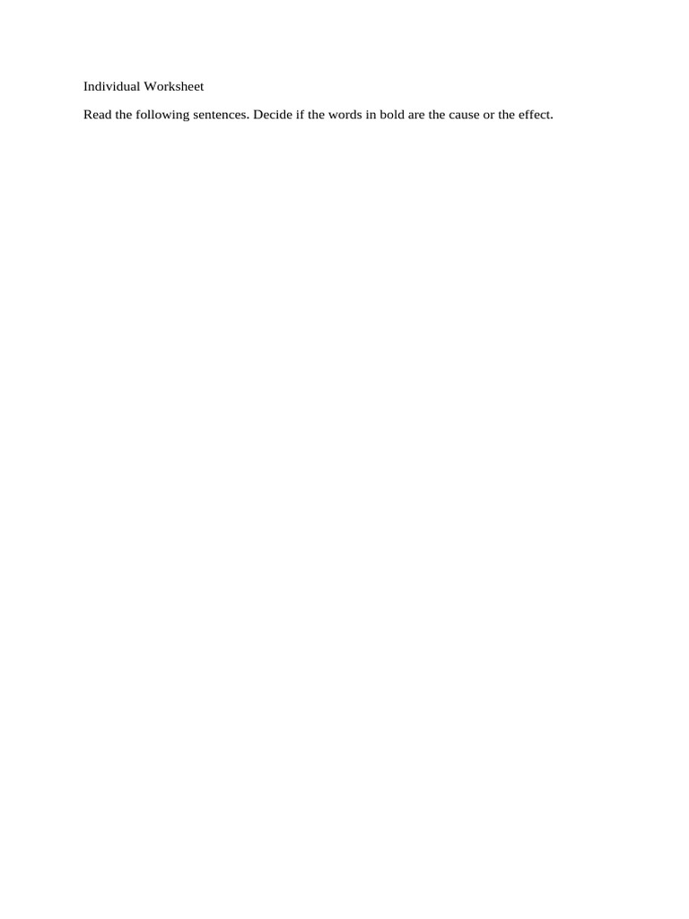 Individual Worksheet Cause & Effect | PDF