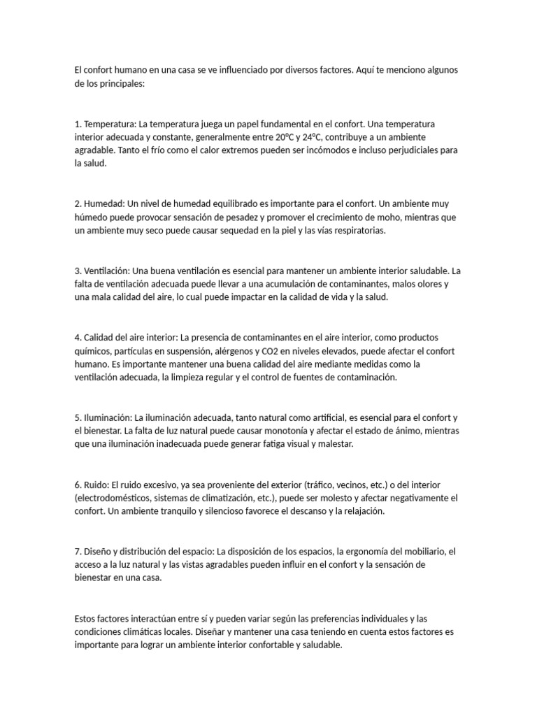 Confort Humano Factores | PDF