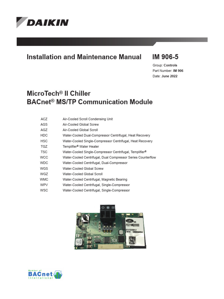 Daikin IM 906-5 MicroTech II Chiller BACnet MSTP Comm Manual | PDF ...