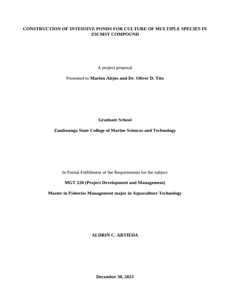 ALDRIN C. ARTIEDA - Project Proposal | PDF | Aquaculture ...
