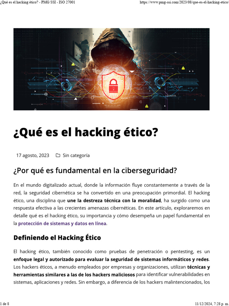 ¿Qué Es El Hacking Ético - PMG SSI - ISO 27001 | PDF | La seguridad ...