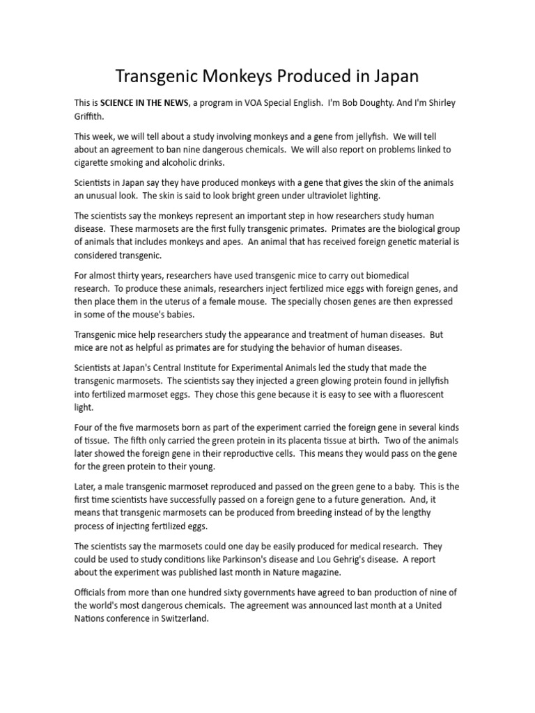 Transgenic Monkeys Produced in Japan | PDF | Chronic Obstructive ...