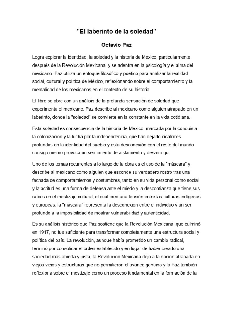 El laberinto de la soledad | PDF | México | Soledad