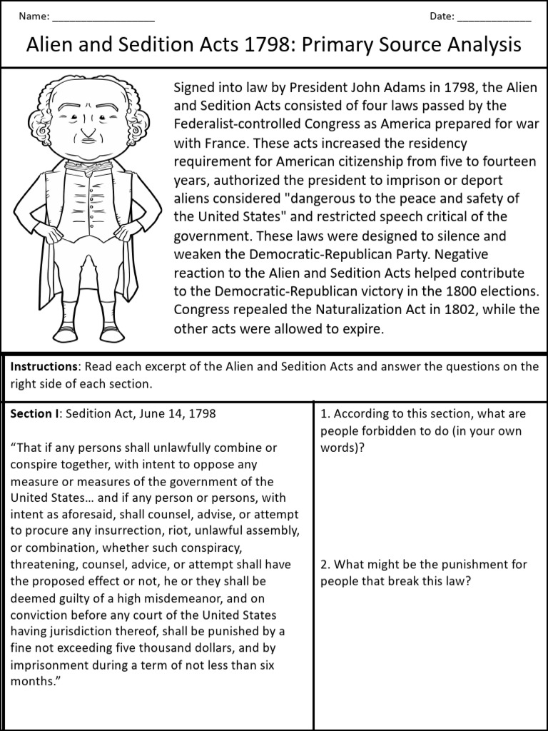Alien & SeditionActs - Primary Source Analysis | PDF | Justice | Crime ...
