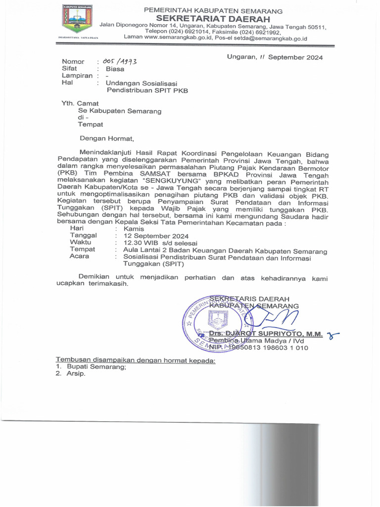 Surat Undangan Pendistribusian SPIT PKB | PDF