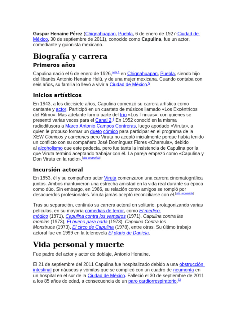 Biografía de Capulina: Actor y Comediante | PDF