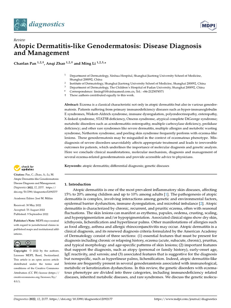 01 - Atopic Dermatitis-Like Genodermatosis - Diagnosis and Management - Diagnosis 2022 | PDF ...