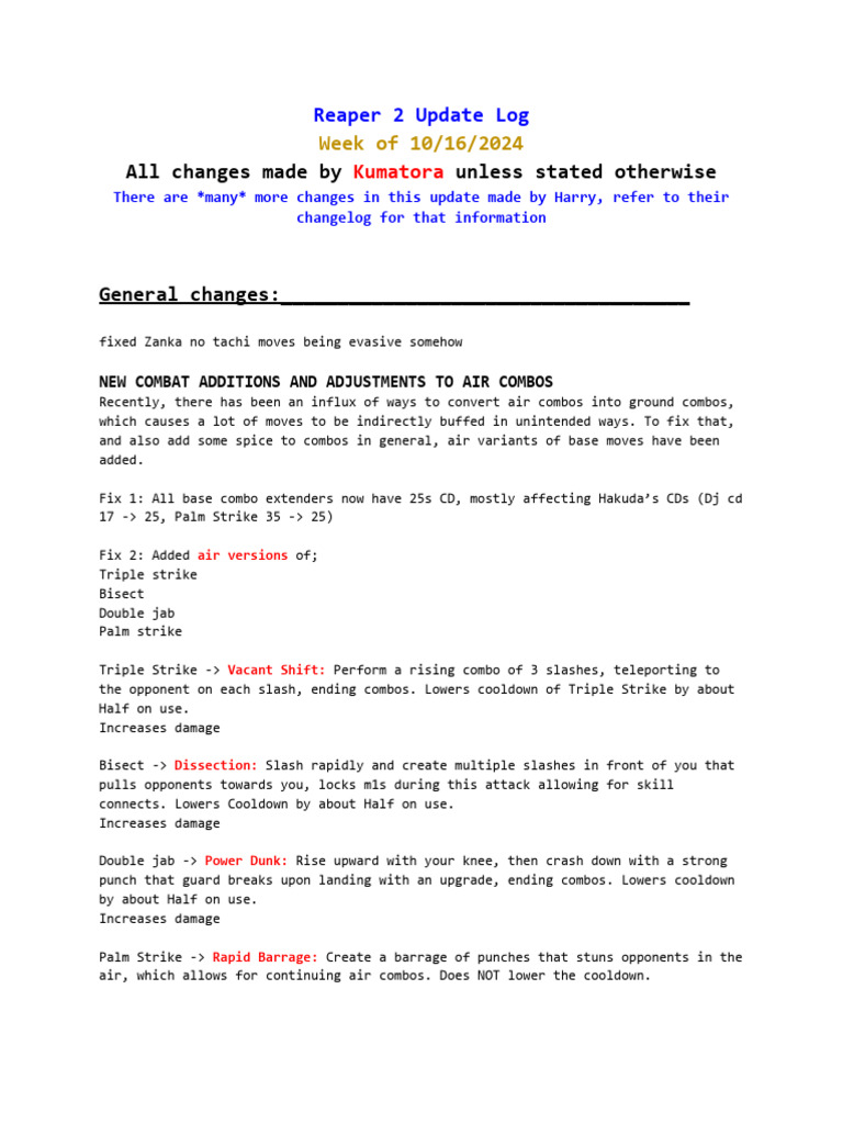 Reaper 2 Update log 3 | PDF