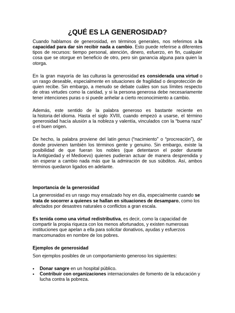 La Esencia y Virtud de la Generosidad | PDF | Amor | Nobleza