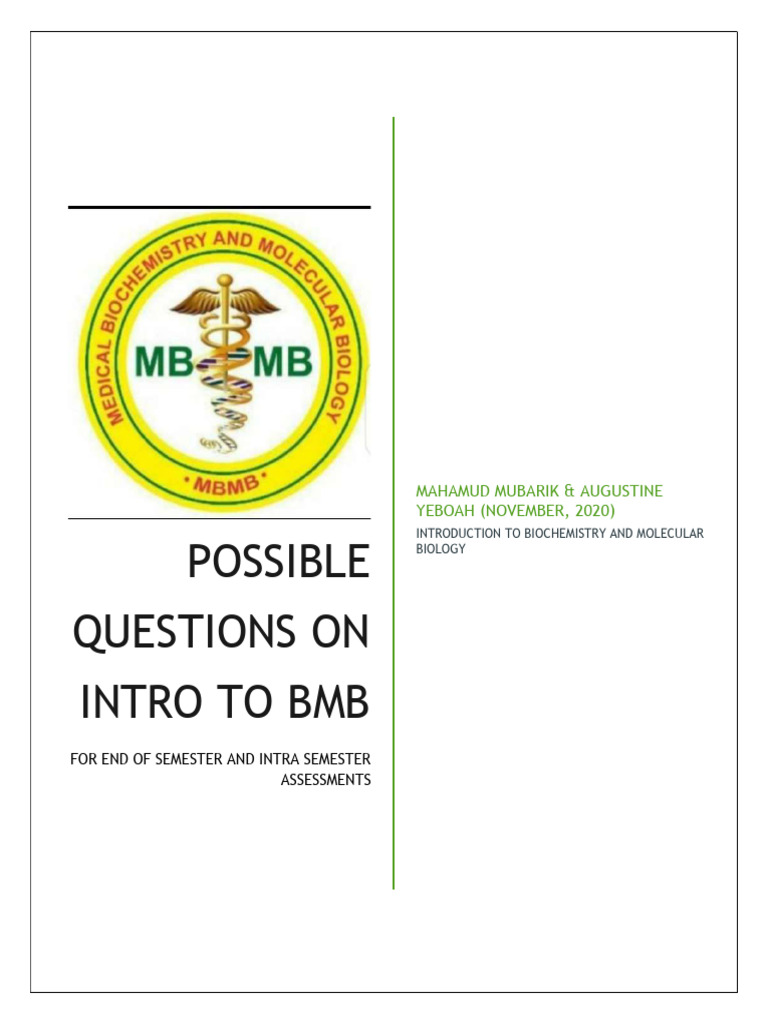 INTRO TO BMB QUESTIONS | PDF | Dna Replication | Dna