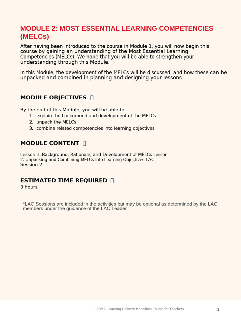 LDM2 Module 2 - Most Essential Learning Competencies | PDF | Curriculum | Learning